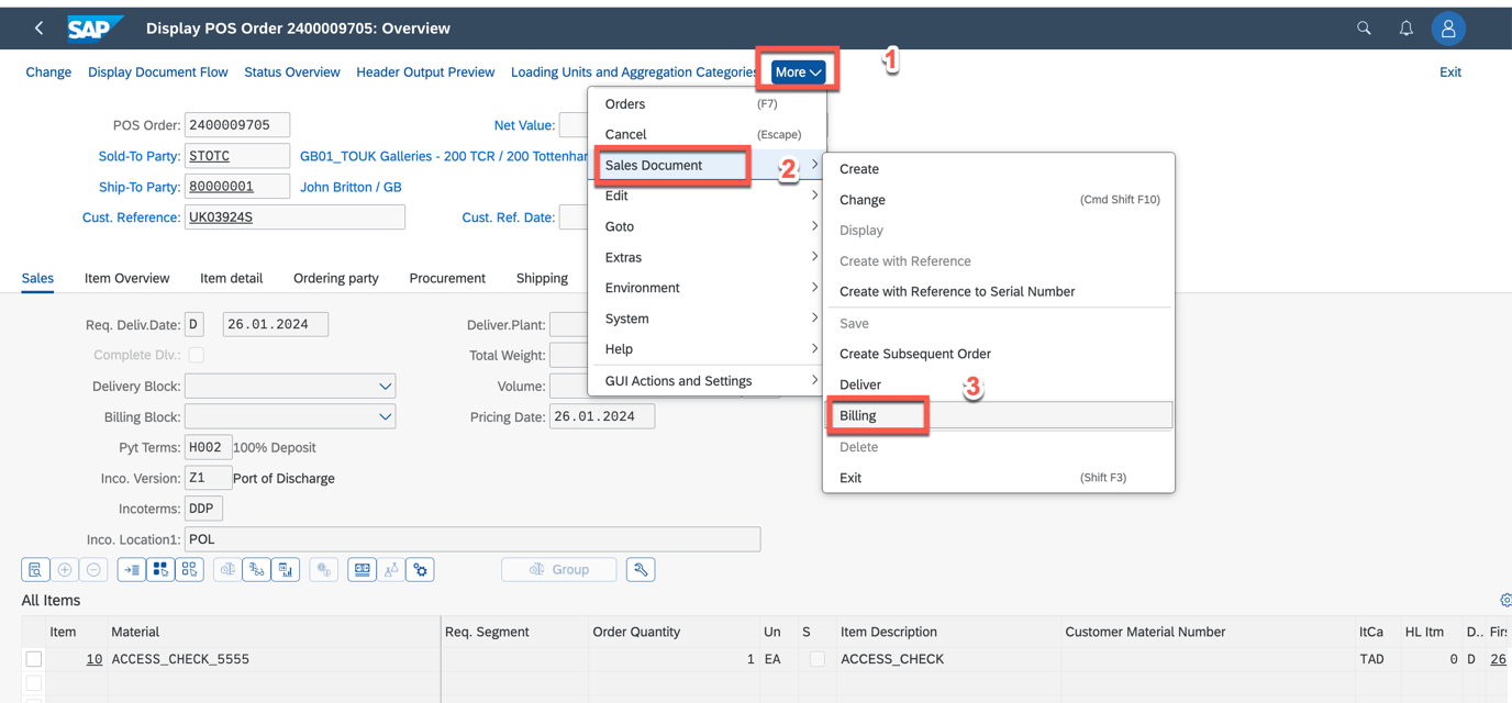 SAP-SD: Post Invoice for a access check or delivery charge or service ...