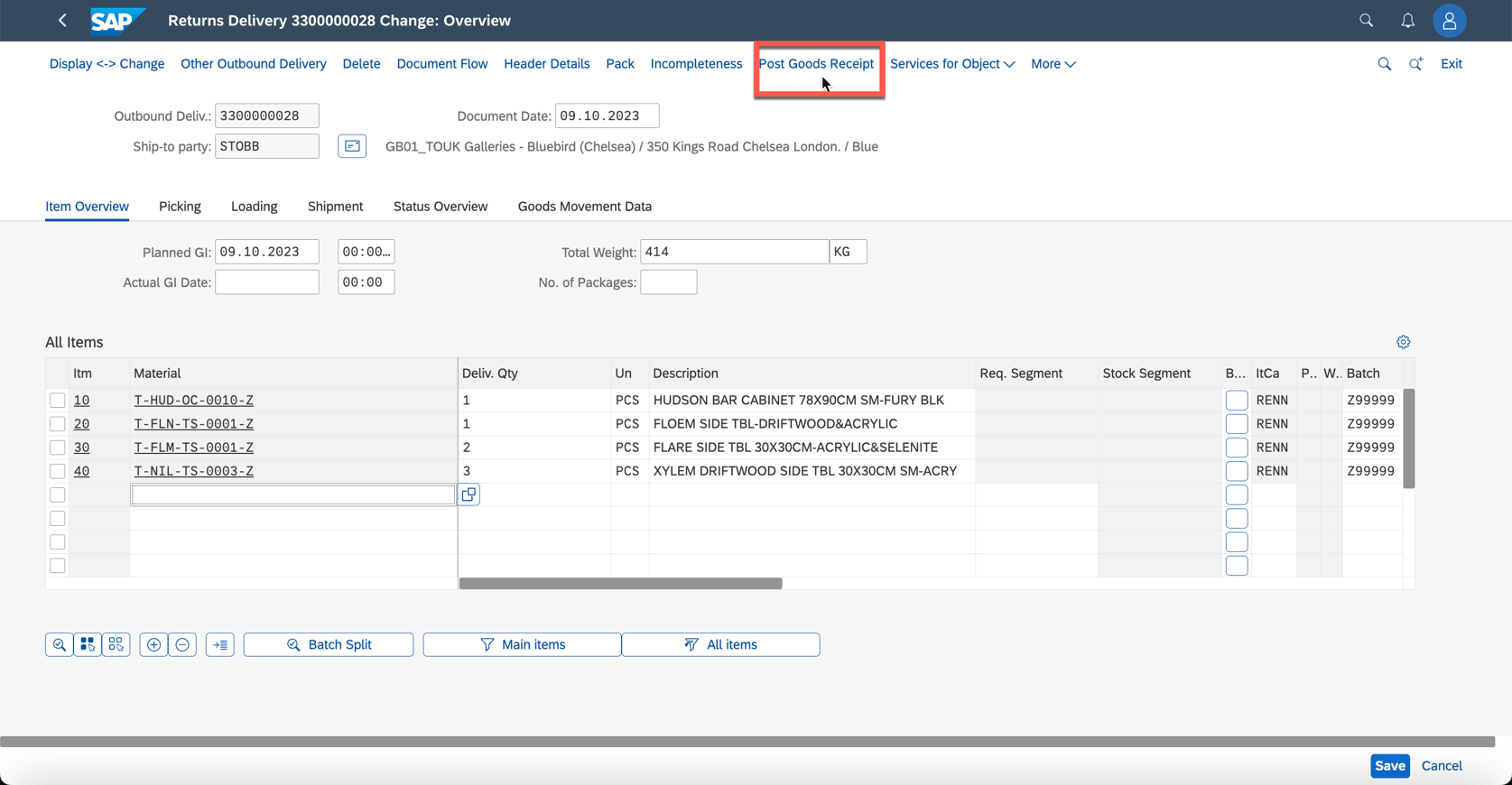 SAP-SD: NCR Return Delivery note PGR - Post Goods Receipt
